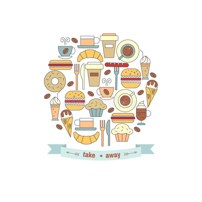 Fast food in circle shape. stock vector. Illustration of meal - 60701423