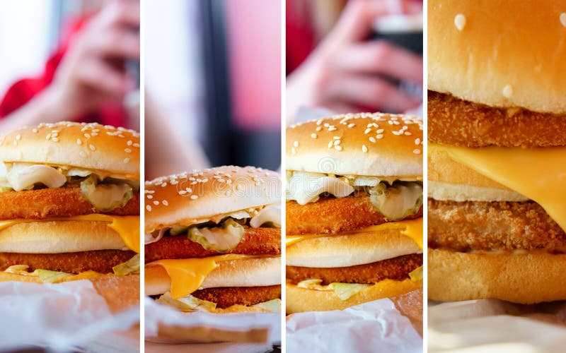 Fast Food Food. Food Collage of Various Burgers. Creative Layout Mode ...