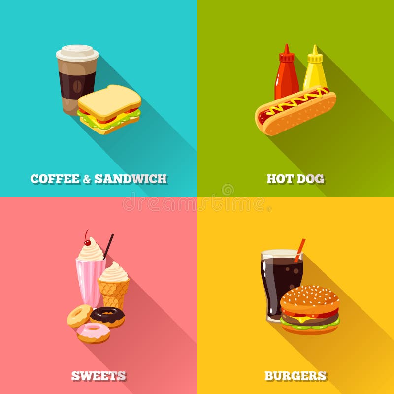 Fast Food Colorful Flat Design Set. Vector Illustration, Eps10. Stock ...