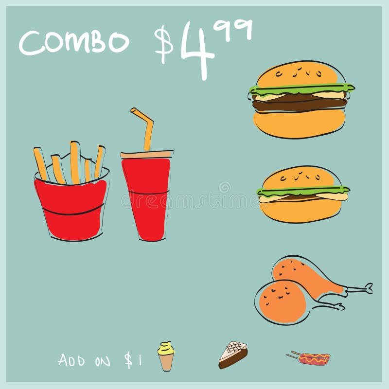 Combo meal illustration stock vector. Illustration of food - 5242937