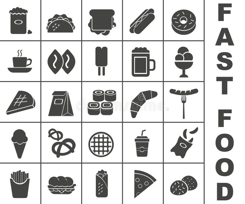 Fast Food. Dark Solid Fast Food Icons Stock Vector - Illustration of ...