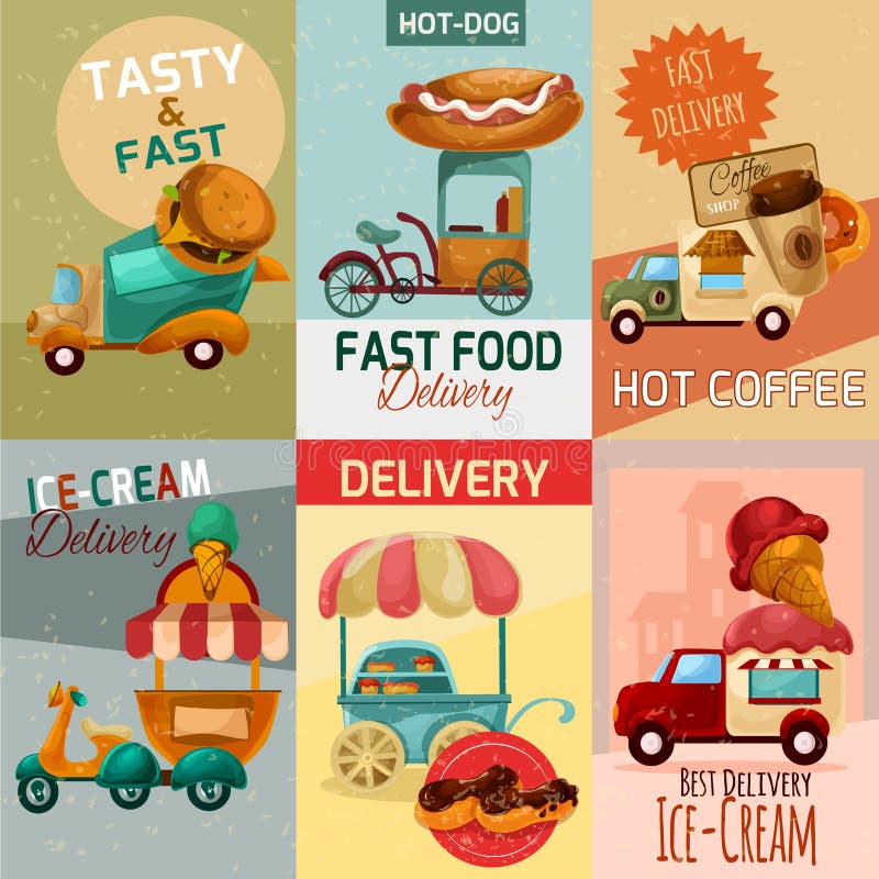 Fast Food Delivery Posters stock vector. Illustration of isolated ...