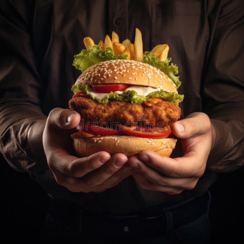 Fast Food and Diet. Hands Hold the Chicken Stock Illustration ...