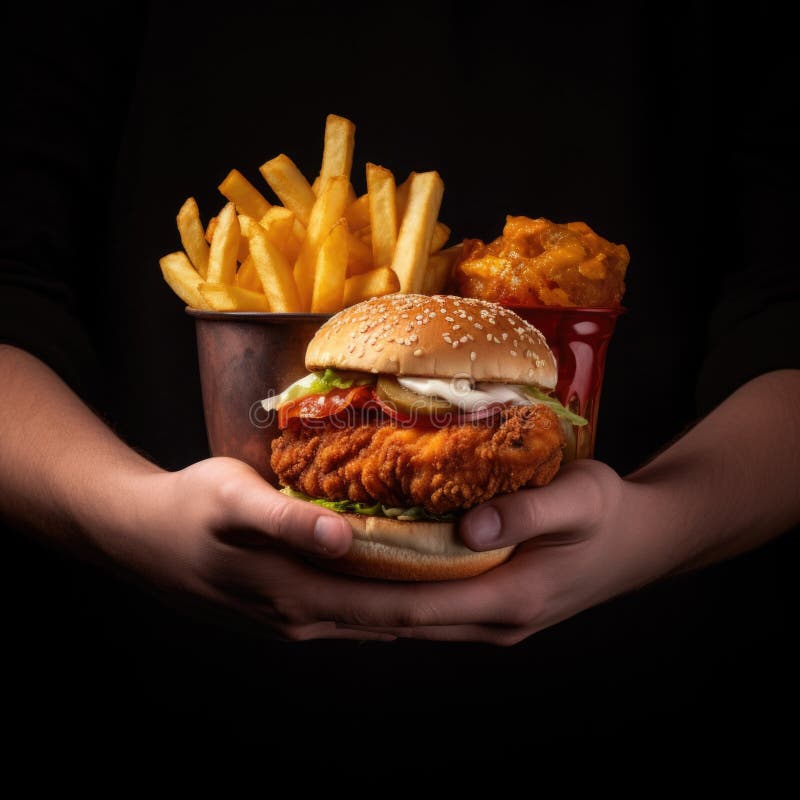 Fast Food and Diet. Hands Hold the Chicken Stock Illustration ...