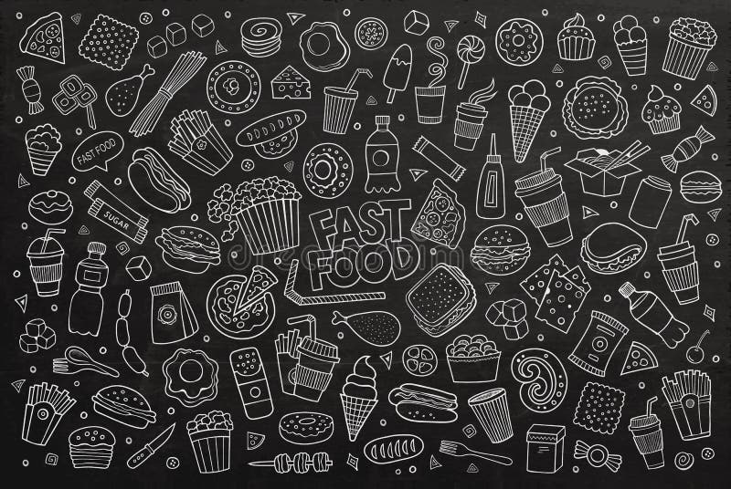 Fast Food Doodles Hand Drawn Chalk Board Vector Stock Vector ... Fast Food Doodles Hand Drawn Chalk Board Vector Stock Vector ...