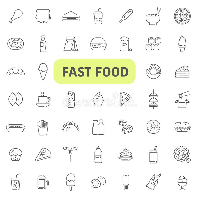 Fast Food and Drinks. Fast Food Icons Set Stock Vector - Illustration ...