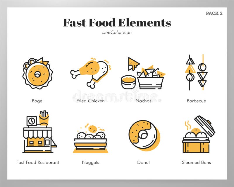 Fast Food Elements LineColor Pack Stock Vector - Illustration of bread ...