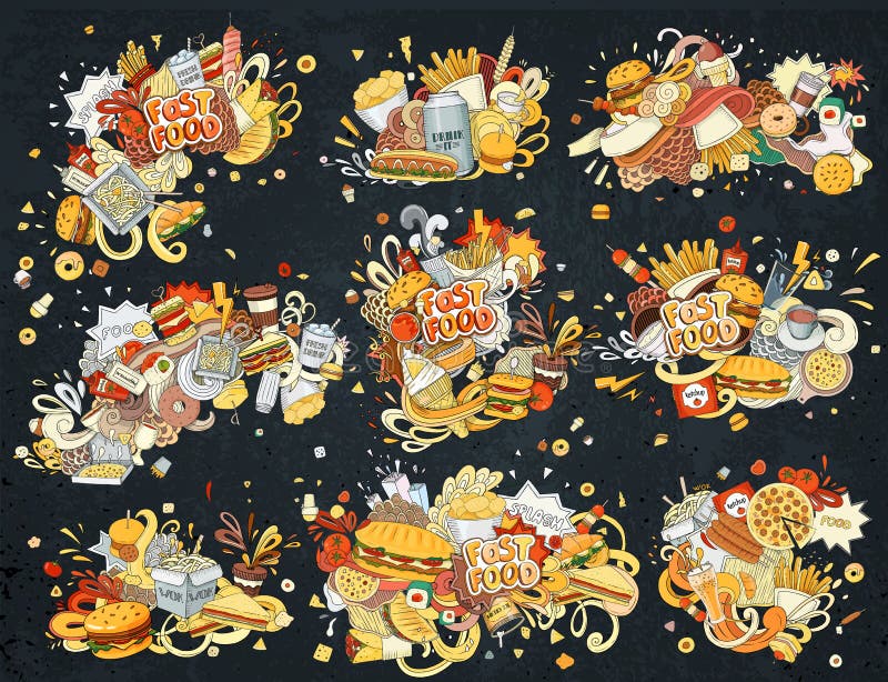 Fast food elements. stock vector. Illustration of hamburger - 136971413