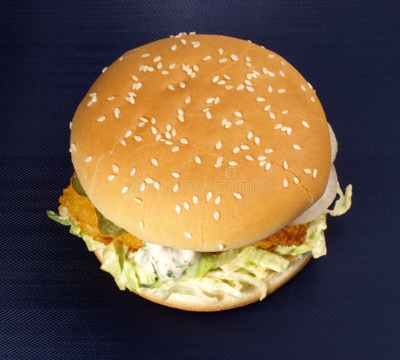 Fast Food - Fish Burger - Hamburger Top View Stock Image - Image of ...