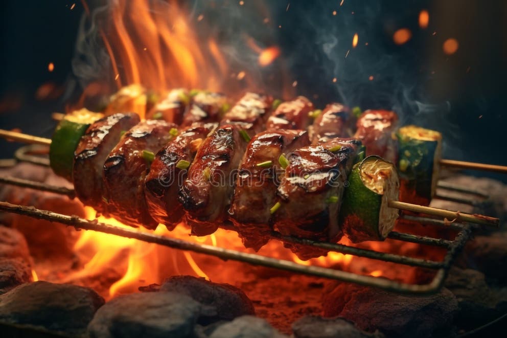 Fast Food on Flame Grill - Ai Generated Stock Illustration ...