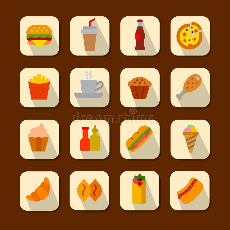 Fast food flat icons stock vector. Illustration of lunch - 166843607