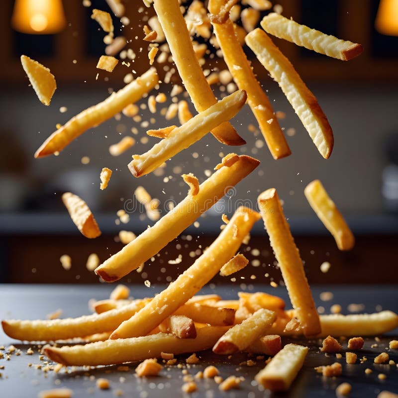 Fast Food Fries Falling in Slow Stock Illustration - Illustration of ...