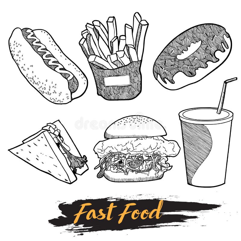 Fast food hand draw set stock illustration. Illustration of lifestyle ...