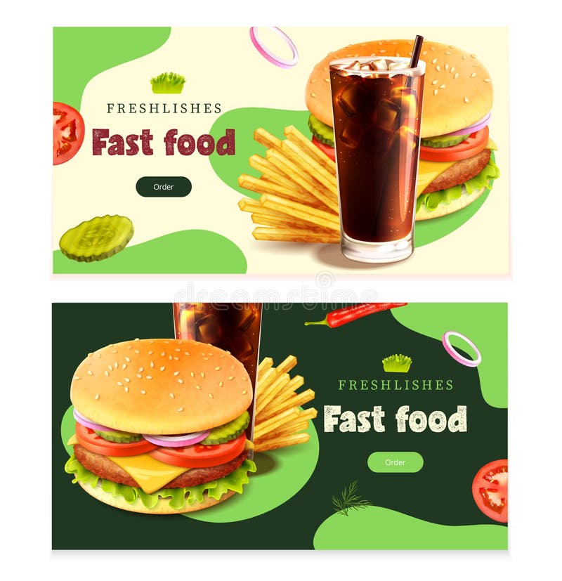 Fast Food Horizontal Banners Set Stock Vector - Illustration of ketchup ...