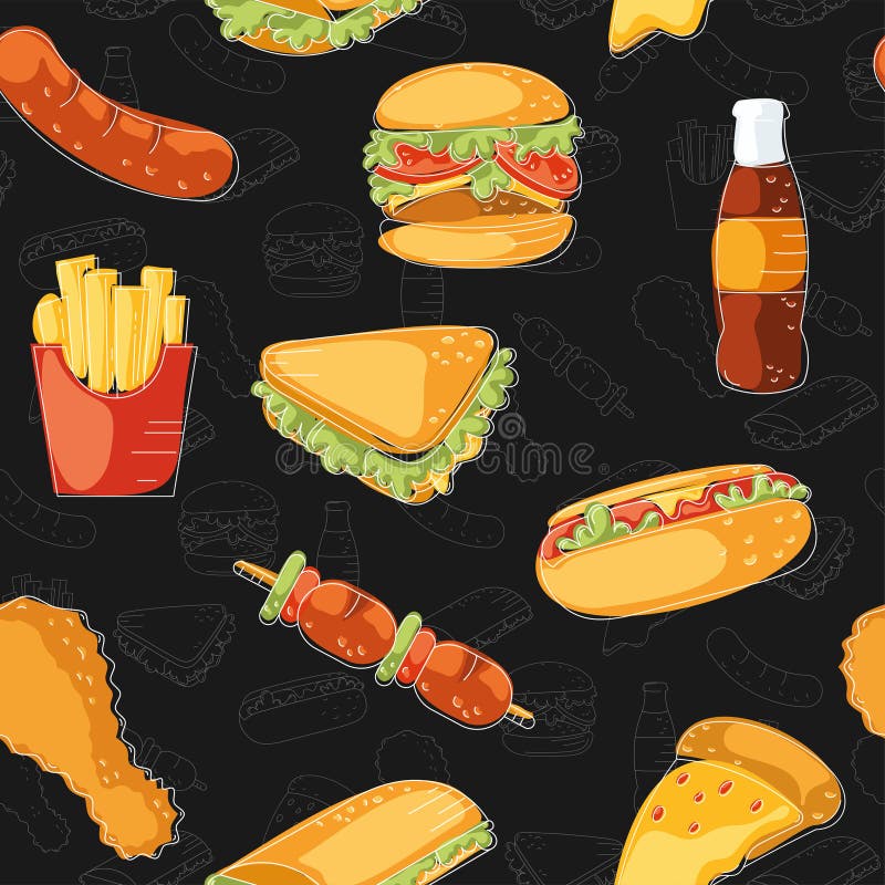 Fast Food Icon Pattern Restaurant Wallpaper Vector Stock Vector ...