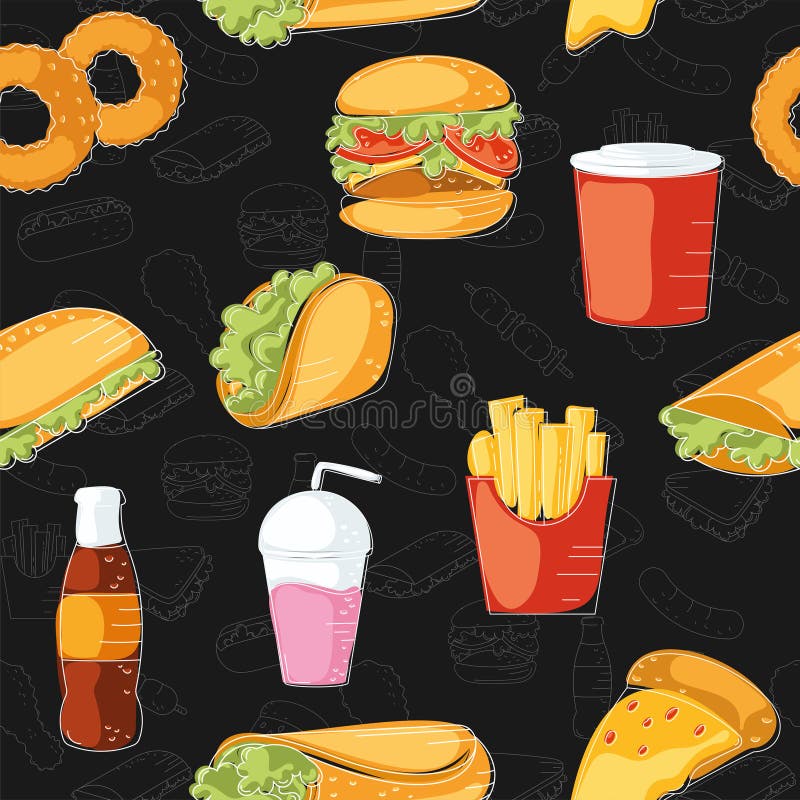 Fast Food Icon Pattern Restaurant Wallpaper Vector Stock Vector ...