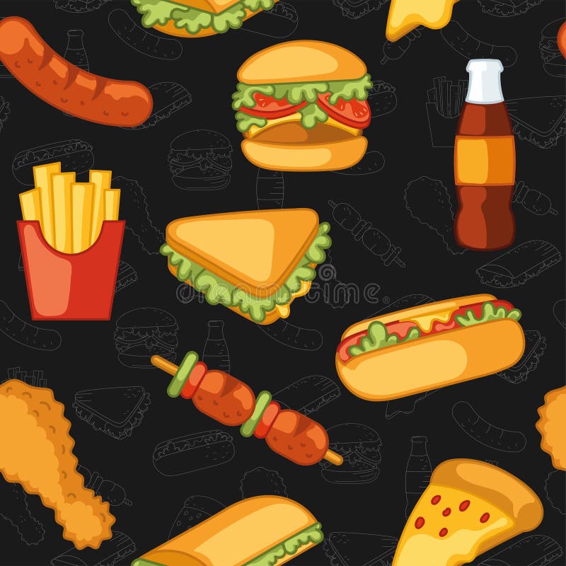 Fast Food Icon Pattern Restaurant Wallpaper Vector Stock Vector ...