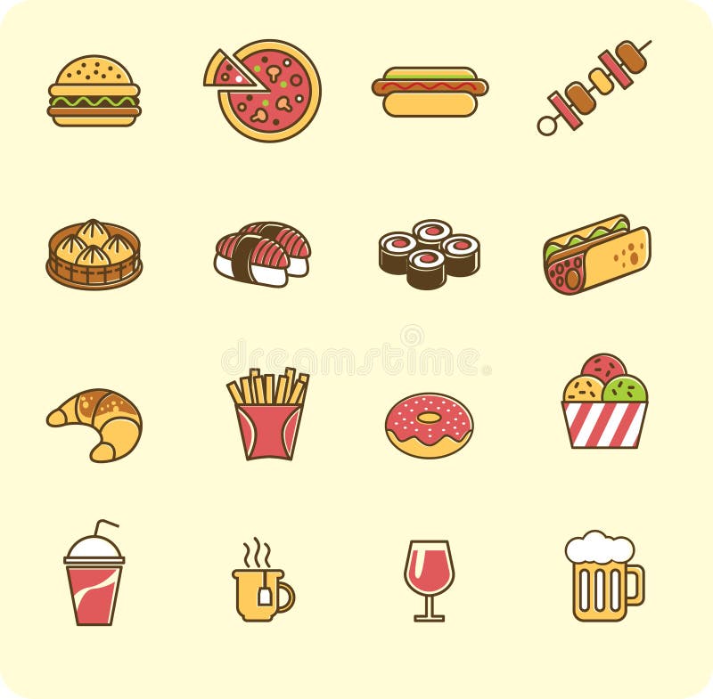 Fast food icon set stock vector. Illustration of coffee - 49747888