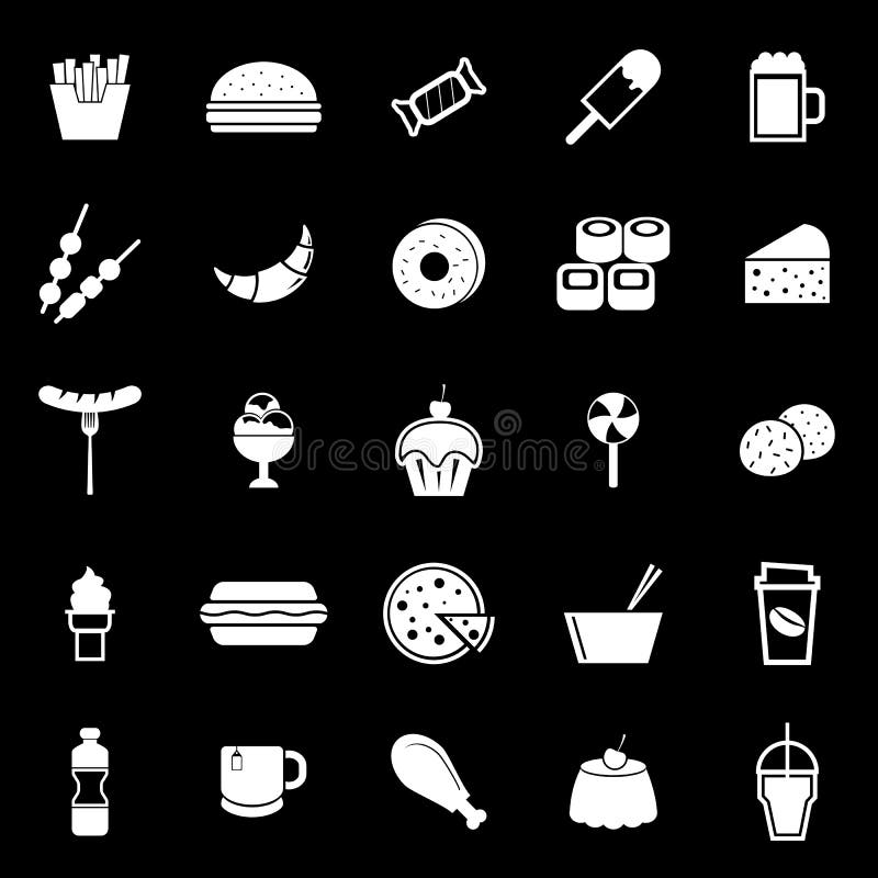 Fast Food Icons on Black Background Stock Vector - Illustration of ...