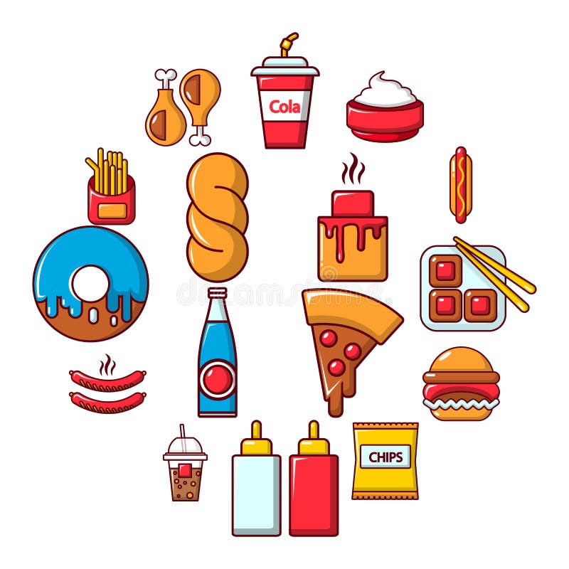 Fast Food Icons Set, Cartoon Style Stock Vector - Illustration of legs ...