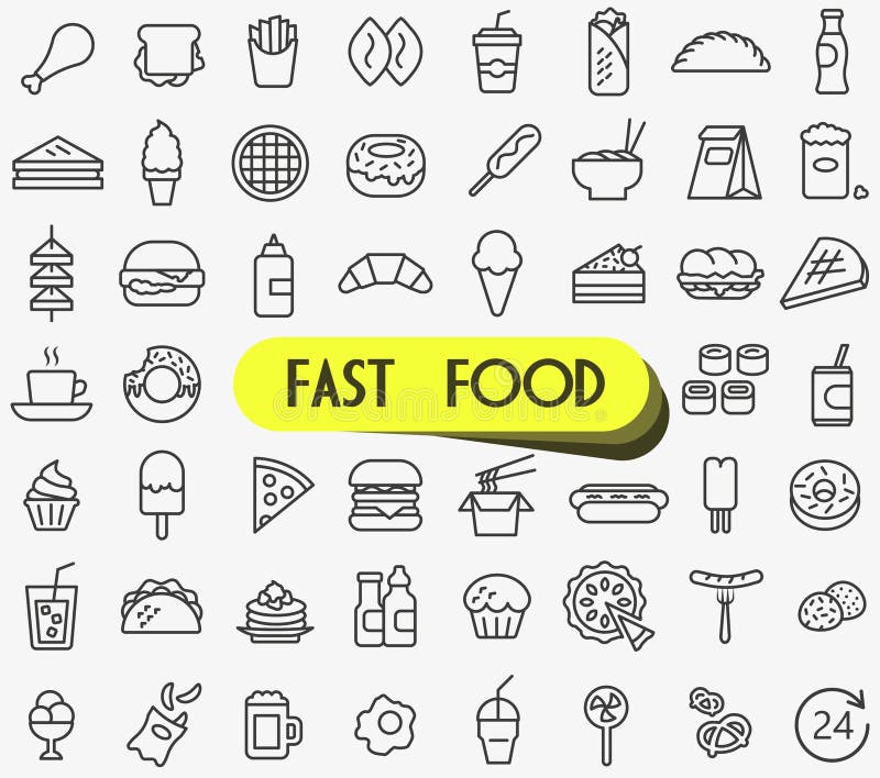 Fast Food Icons Set. Fast Food and Drinks Stock Vector - Illustration ...
