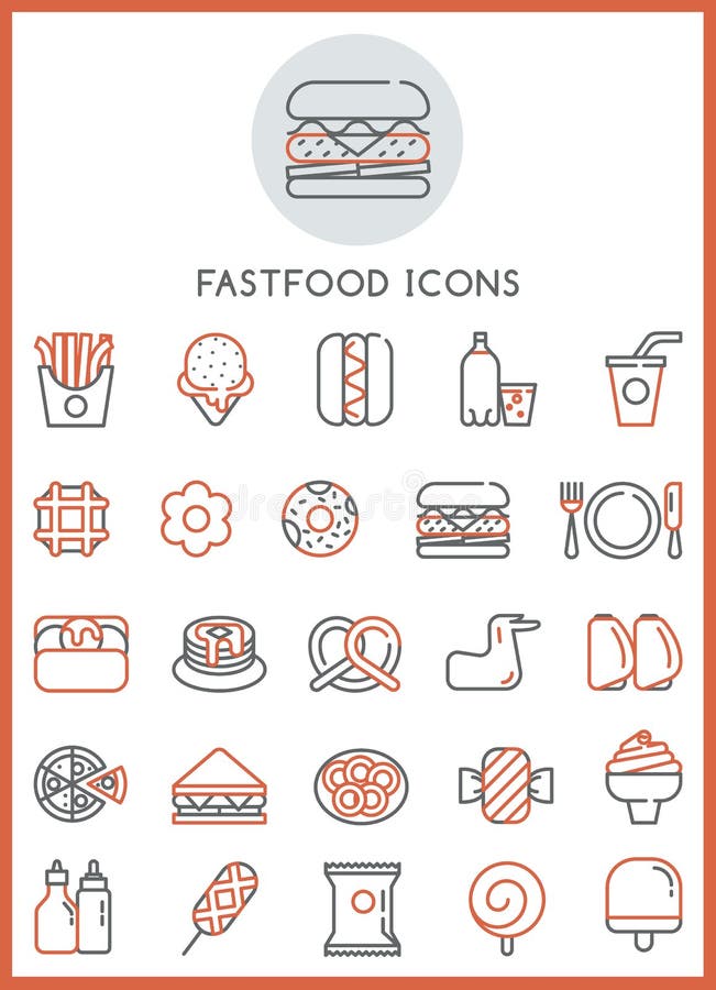 Fast food icons set food stock vector. Illustration of fork - 58697245