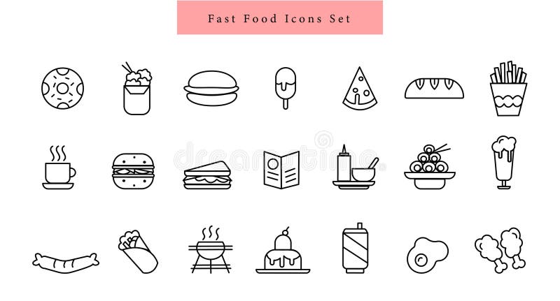 Fast Food Icons Set Line Art Vector Stock Vector - Illustration of flat ...