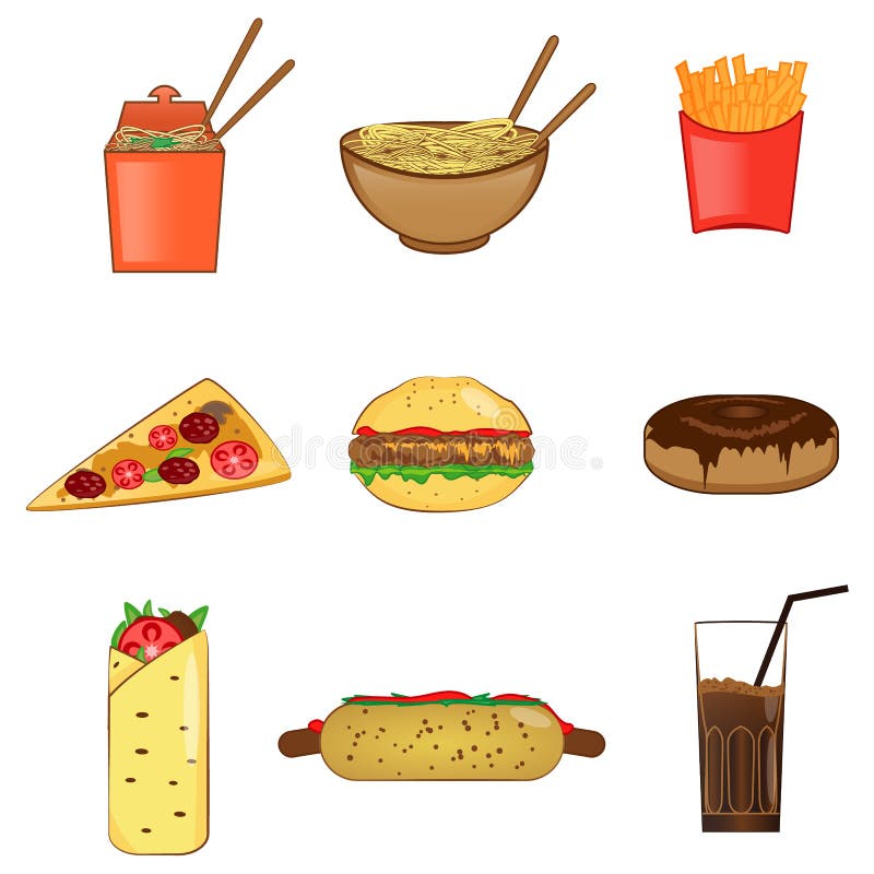 Fast Food Icons Set, Vector Symbols Stock Vector - Illustration of meat ...