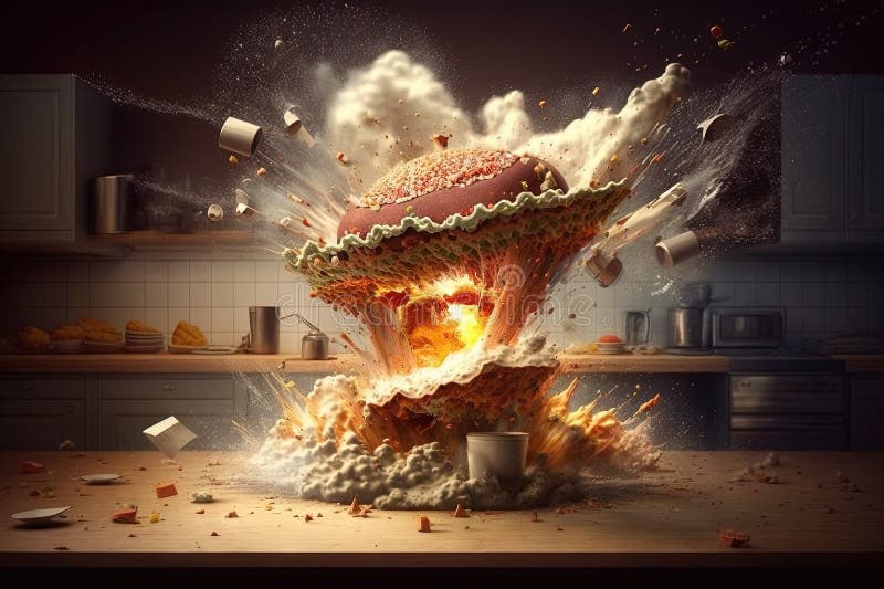 Fast Food Kitchen Exploding Illustration Generative Ai Stock ...