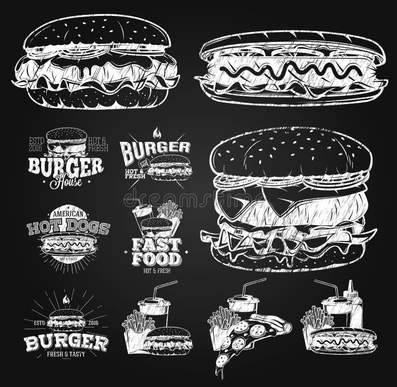 Fast Food Label, Chalk Drawing Stock Vector - Illustration of drawing ...