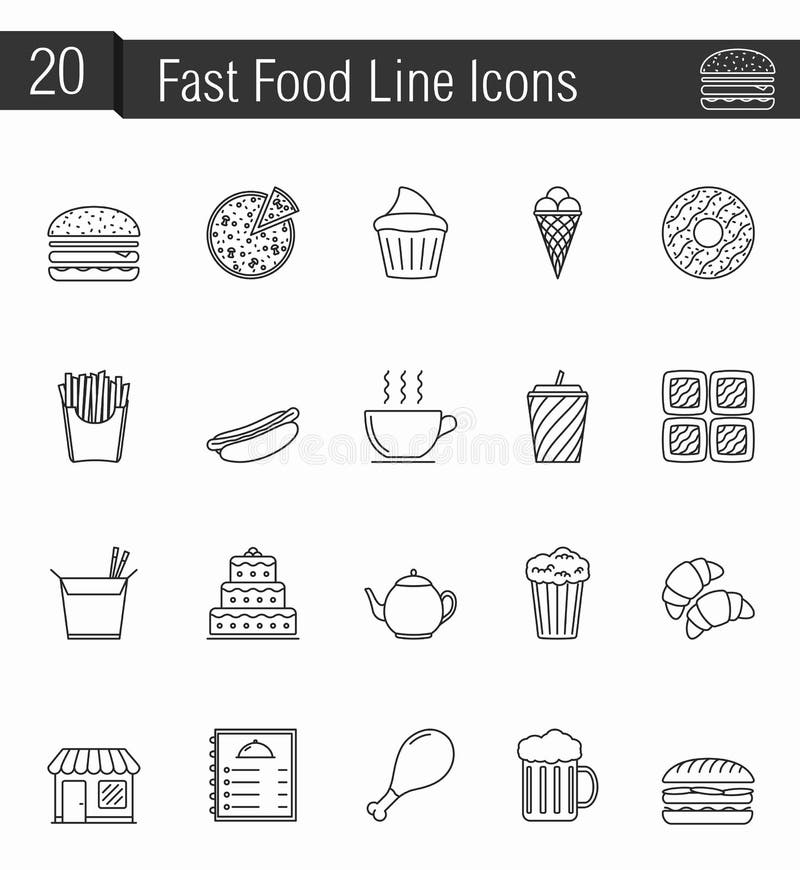 Fast Food Line Icons stock vector. Illustration of chicken - 68823077