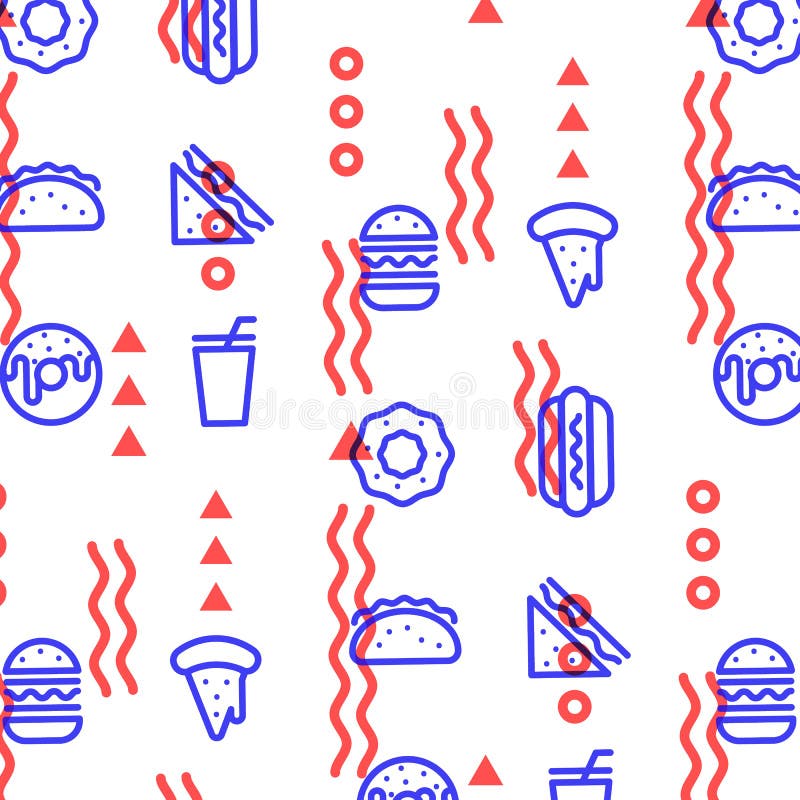 Fast Food Linear Outline Pattern. Print Texture. Fabric Design. Stock ...