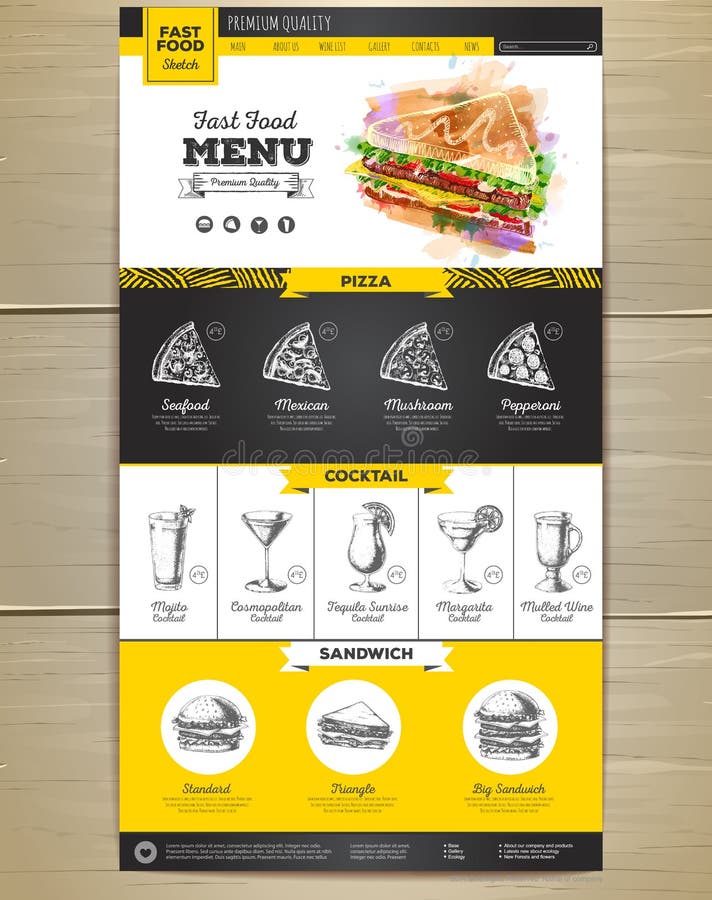 Vintage Chalk Drawing Fast Food Menu Design Stock Vector - Illustration ...