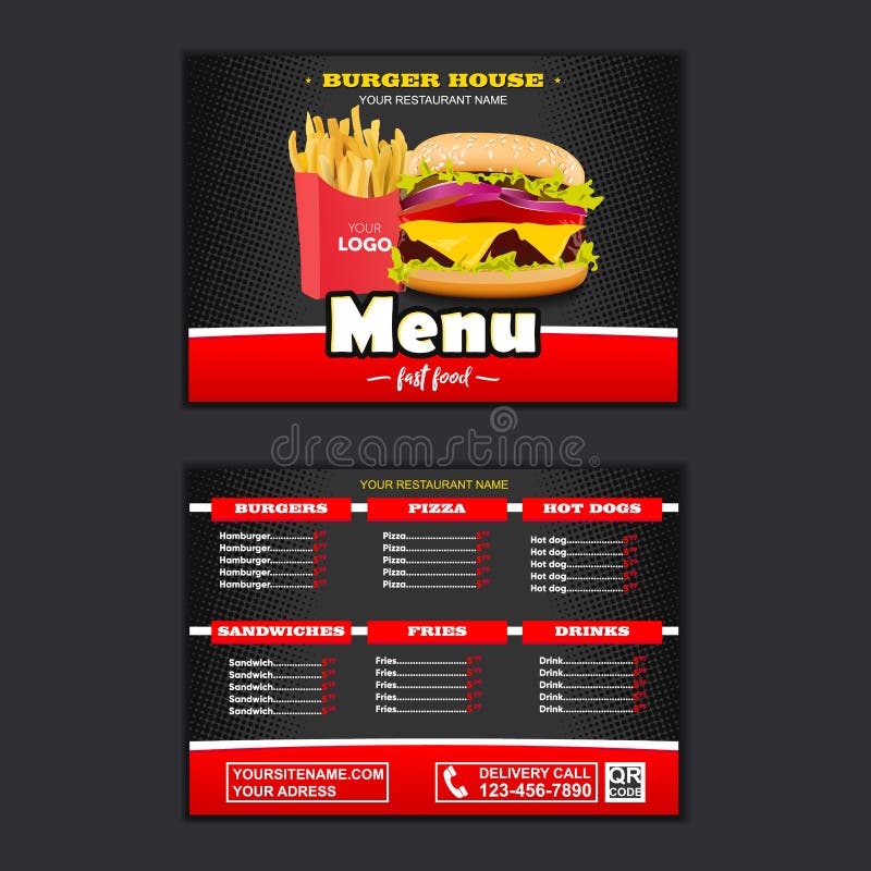 Fast Food Menu Design and Fast Food Board Cartoon Vector Illustration ...