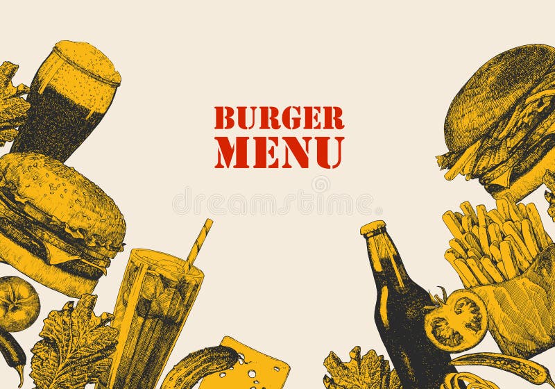 Fast Food Menu. Hand-drawn Illustration of Dishes and Products. Ink ...