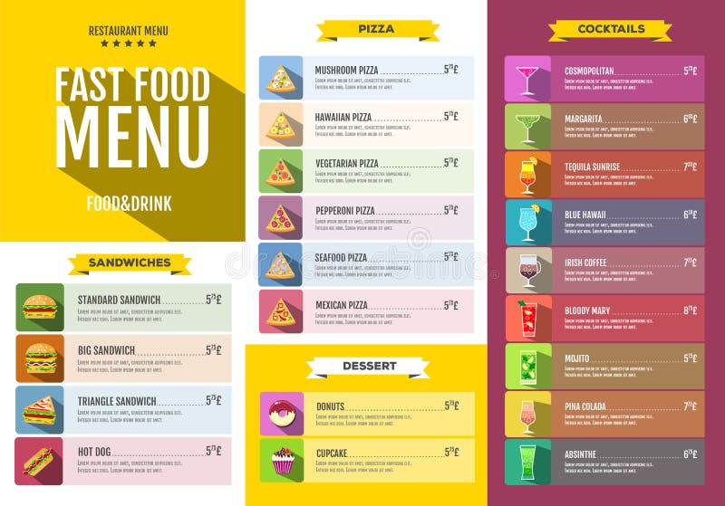Fast Food Menu. Set of Food and Drinks Icons Stock Vector ...