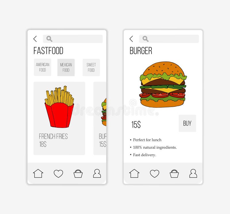 Fast Food Mobile Application Template. Modern Illustration for Design ...