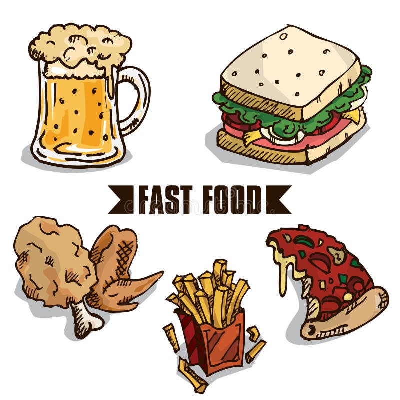 Fast food objects a stock vector. Illustration of meal - 75654976