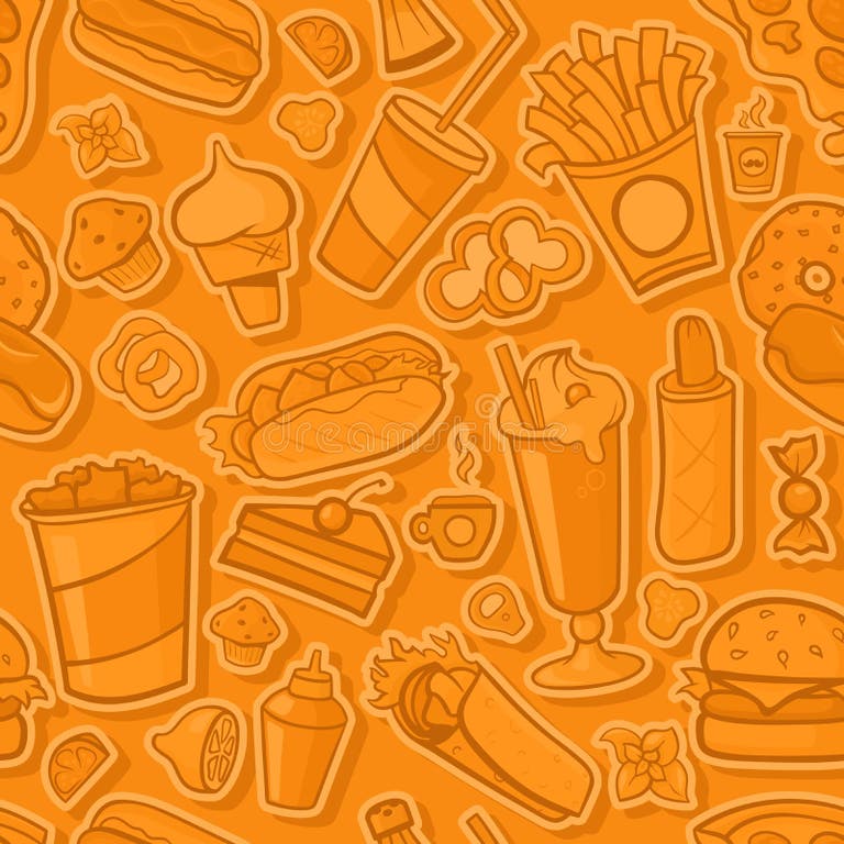 Fast Food Orange Seamless Pattern Stock Vector - Illustration of sale ...