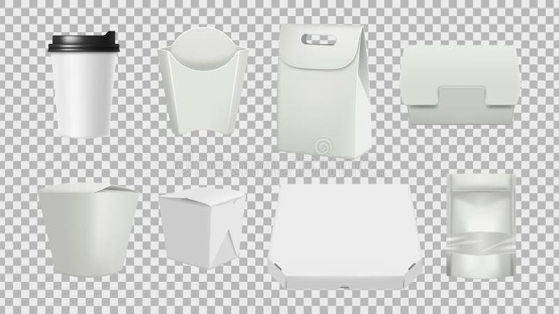 Fast Food Package. Realistic 3D Food Isolated Paper Packaging Vector ...