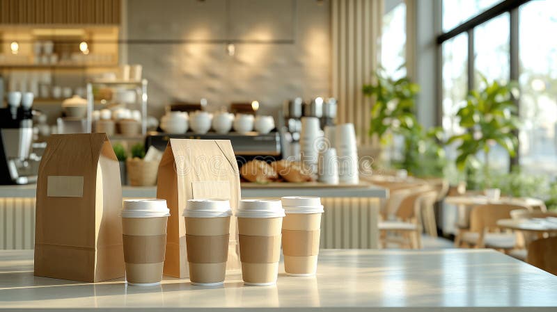 Fast Food Packaging Set. Empty Open Food Box, Paper Coffee Cups, Brown ...