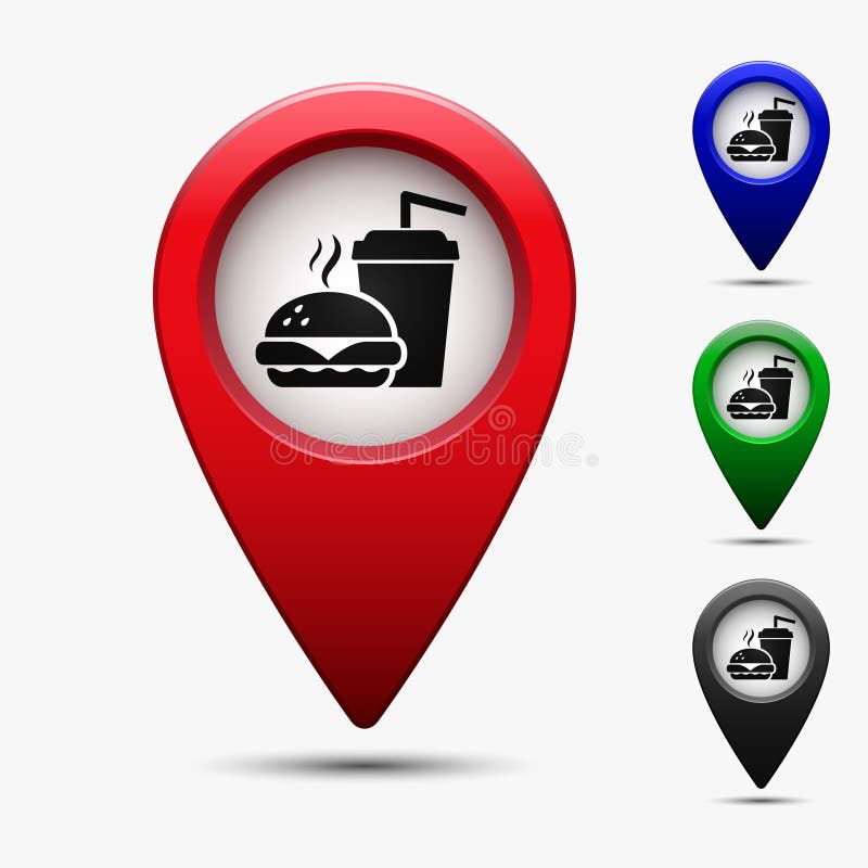 Fast Food on Pin Map Pointer Vector Illustration Stock Vector ...