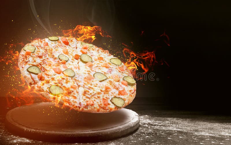Fast Food Pizza on Fire. High Quality Fast Food Concept Stock Image ...
