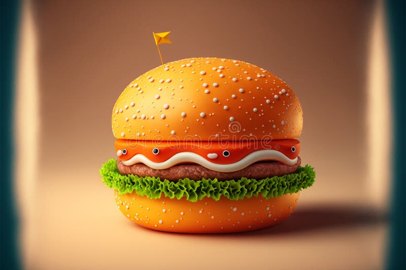 Fast Food Pork Hamburger with Vegetables 3D Illustration Stock ...