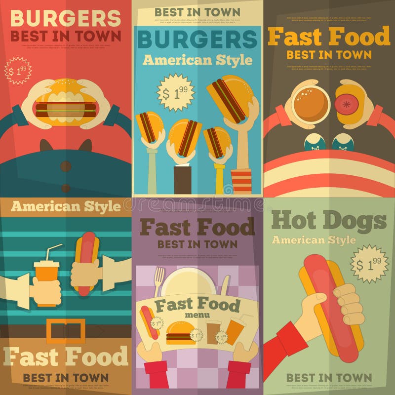 Fast Food Posters Collection Stock Vector - Illustration of cooking ...