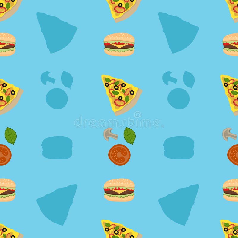 Fast Food Repeat Pattern on Blue Background Stock Vector - Illustration ...