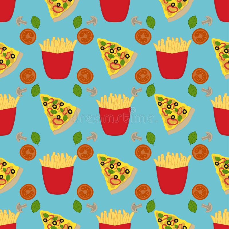 Fast Food Repeat Pattern on Blue Background Stock Vector - Illustration ...