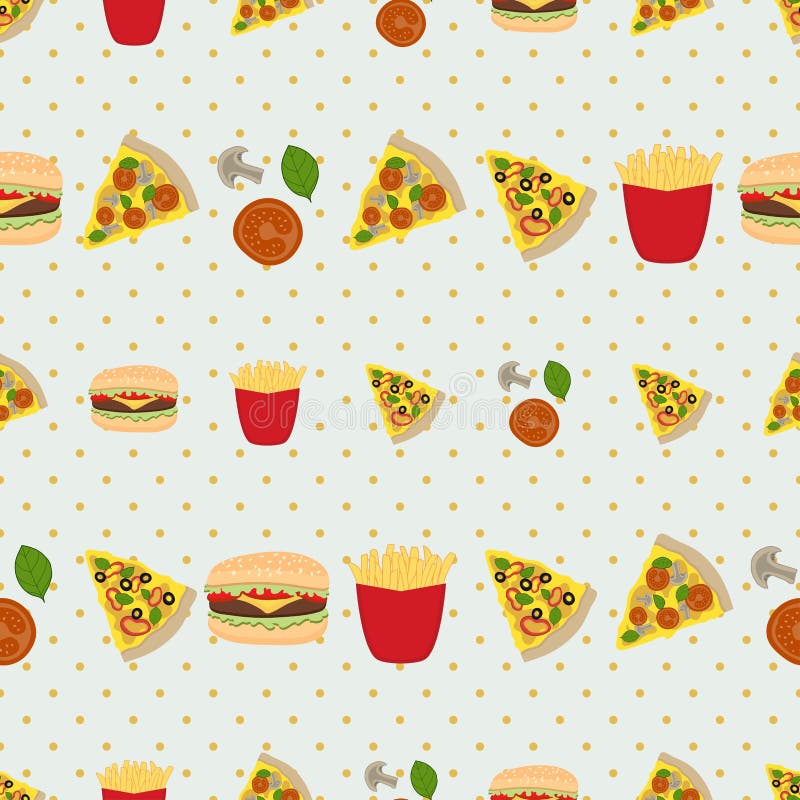 Fast Food Repeat Pattern on Polka Dots Background Stock Vector ...