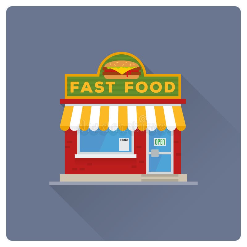 Fast Food Restaurant Building Flat Design Vector Illustration Stock ...