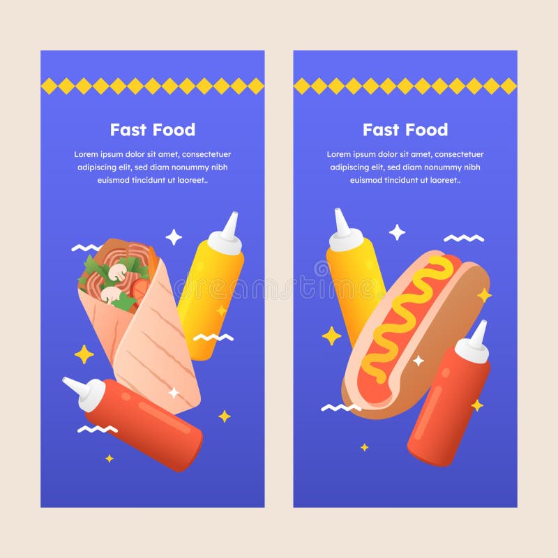 Fast Food Restaurant Cartoon Banner Set Stock Illustration ...